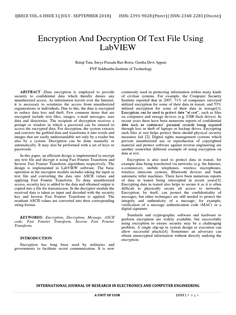 File Text Encryption And Decryption Using Labview Software Pdf Public Key Cryptography