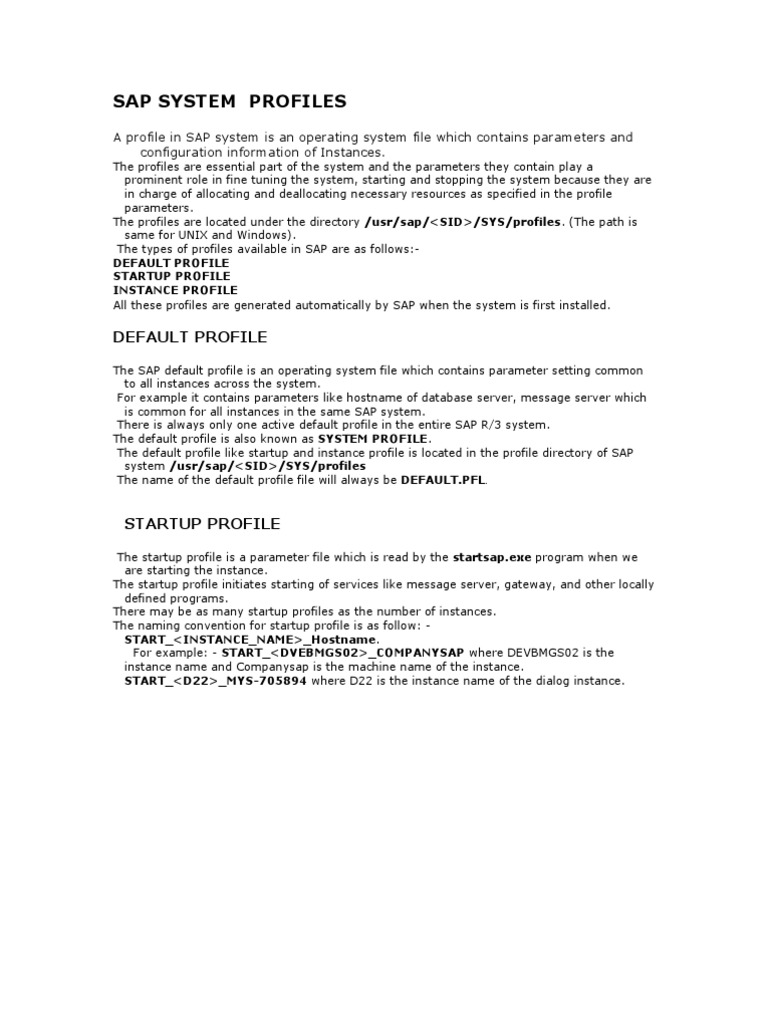 Sap System Profiles | PDF | Operating System | Parameter (Computer Programming)
