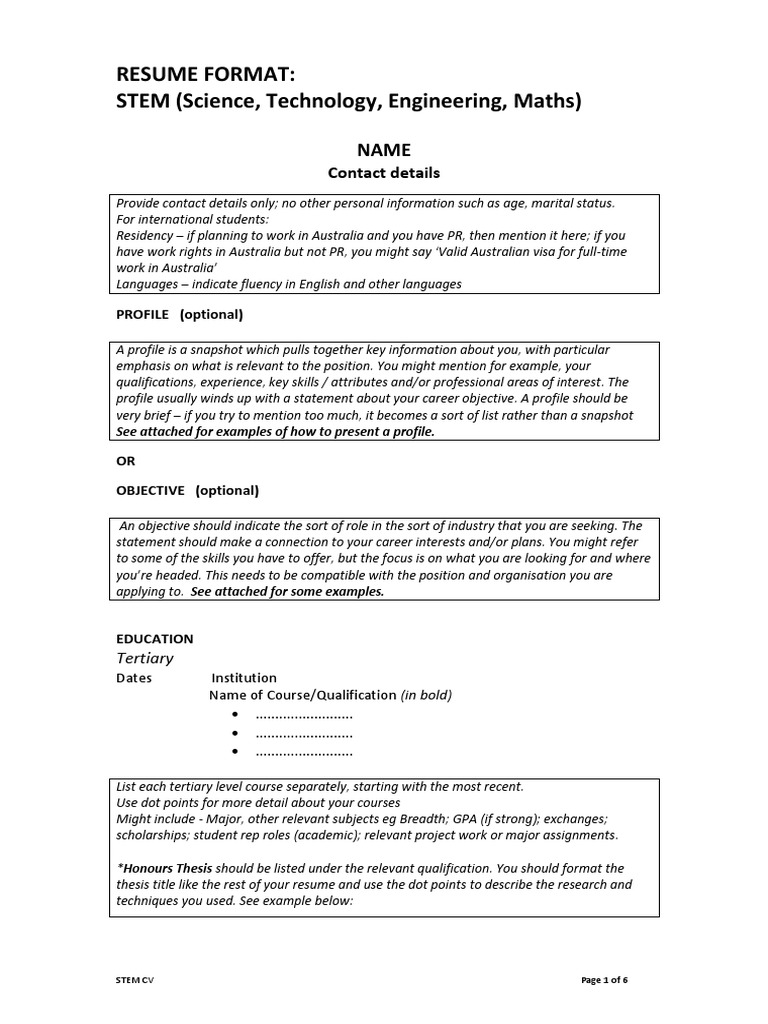 Resume or CV Format For STEM PDF | PDF | Bachelor's Degree | Engineering