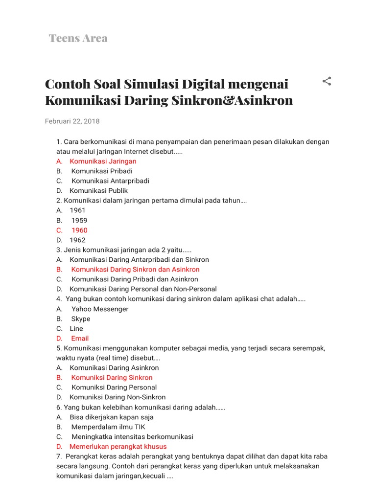 Contoh Soal Simulasi Digital Mengenai Komunikasi Daring Sinkron&Asinkron | PDF