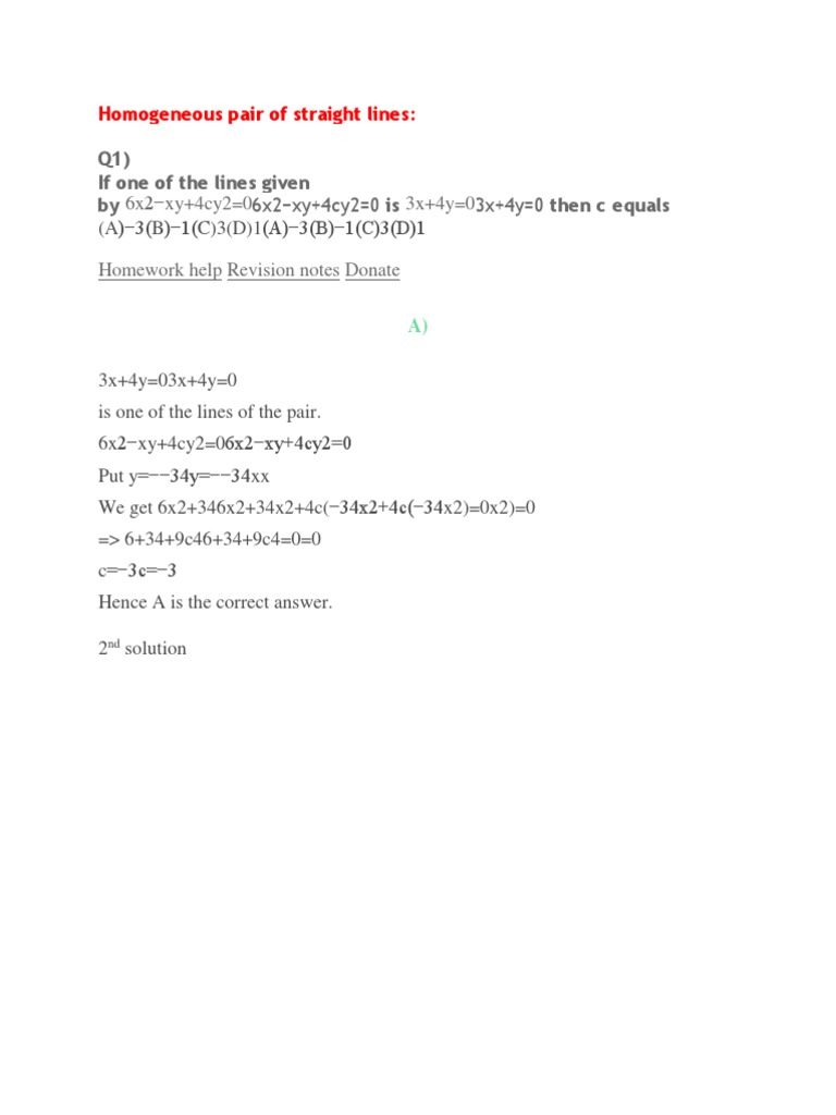 Homogeneous Pair of Straight Lines | PDF