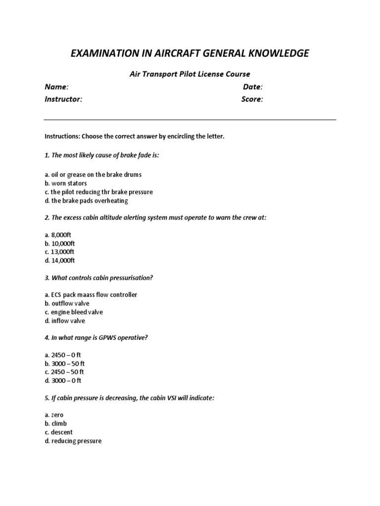 Aircraft General Knowledge Exam Questions | PDF | Flight Control ...