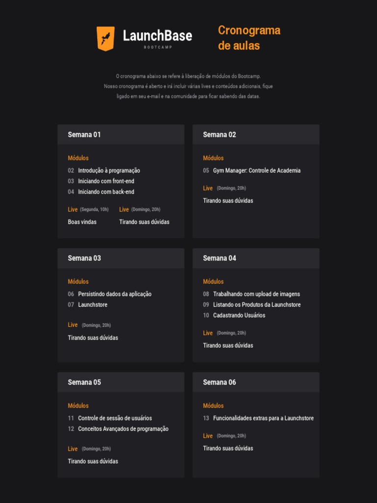 LaunchBase - Cronograma de Aulas | PDF