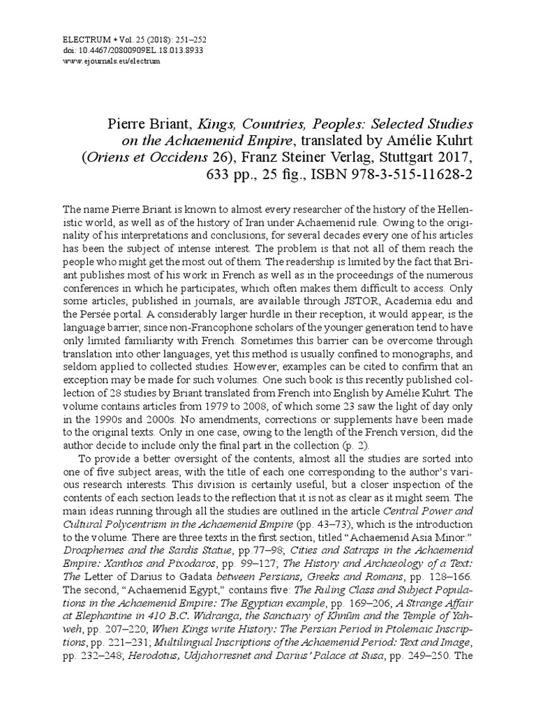 Pierre Briant | PDF | Achaemenid Empire