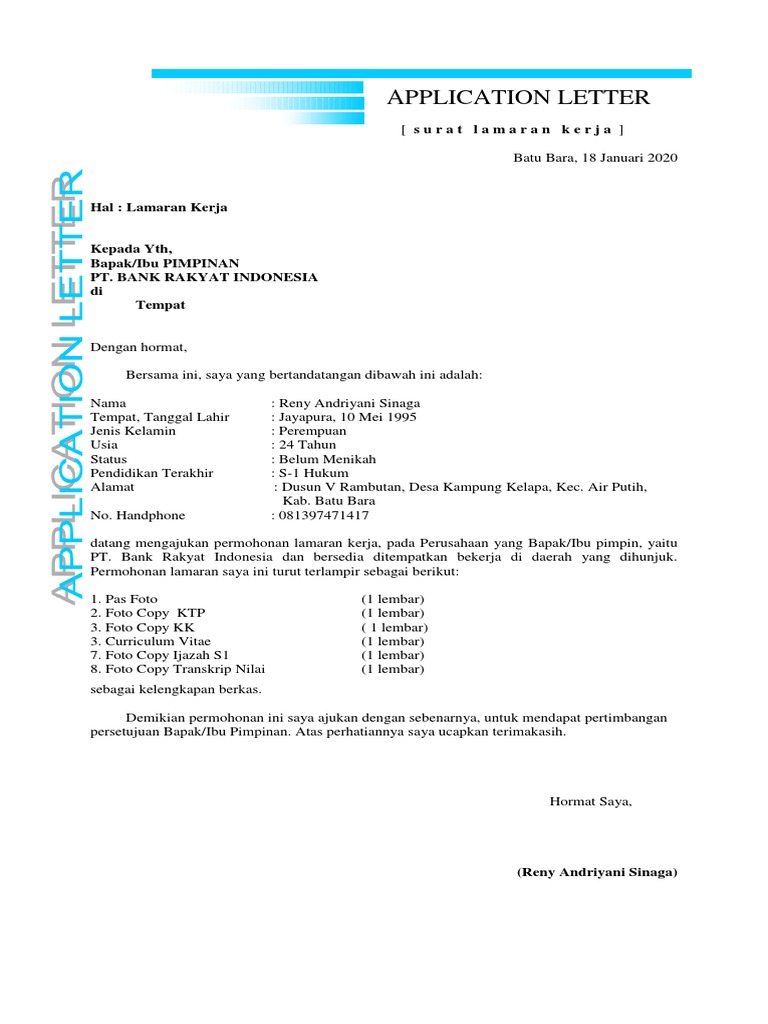 Surat Lamaran RENY Koperasi Paps Tung | PDF