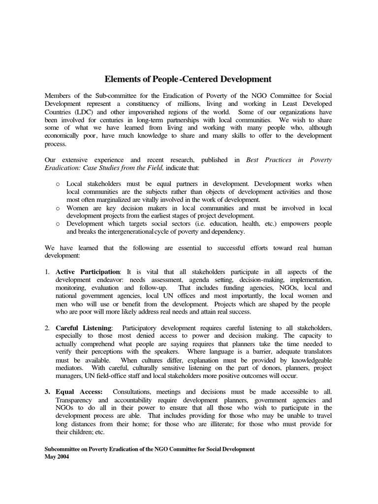 Elements of People Centered Devt | PDF | Non Governmental Organization ...