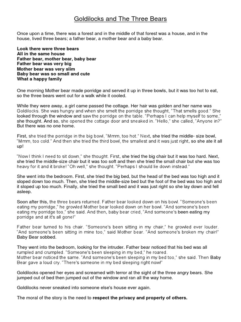 Goldilocks | PDF | Goldilocks And The Three Bears