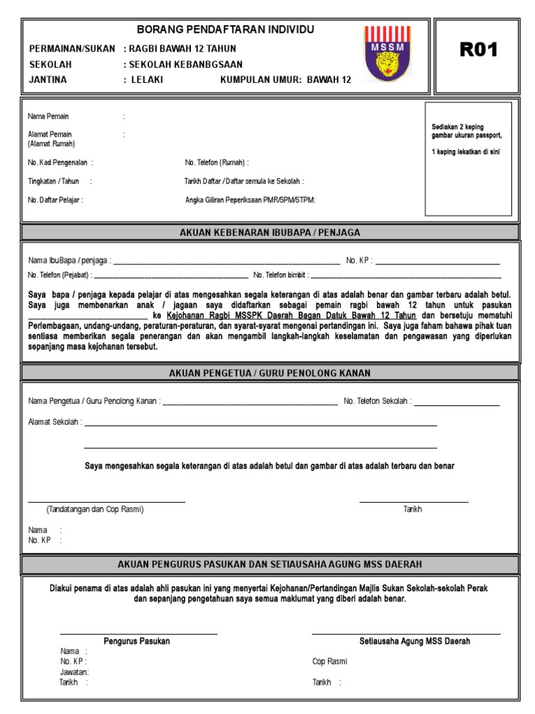 Borang Pendaftaran R01 | PDF