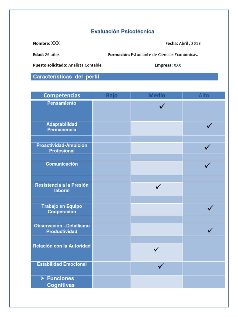 Evaluaci N Psicot Cnica - XXX Ejemplo Clase 5 | PDF | Atención | Aprendizaje