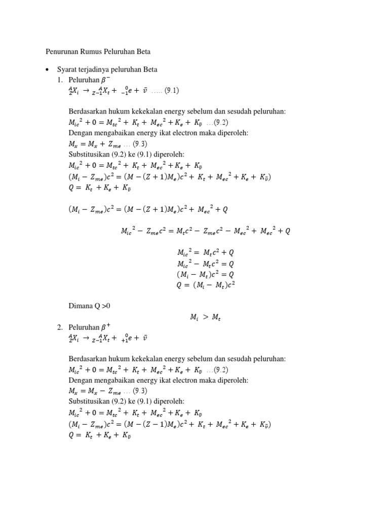 Penurunan Rumus Peluruhan Beta | PDF