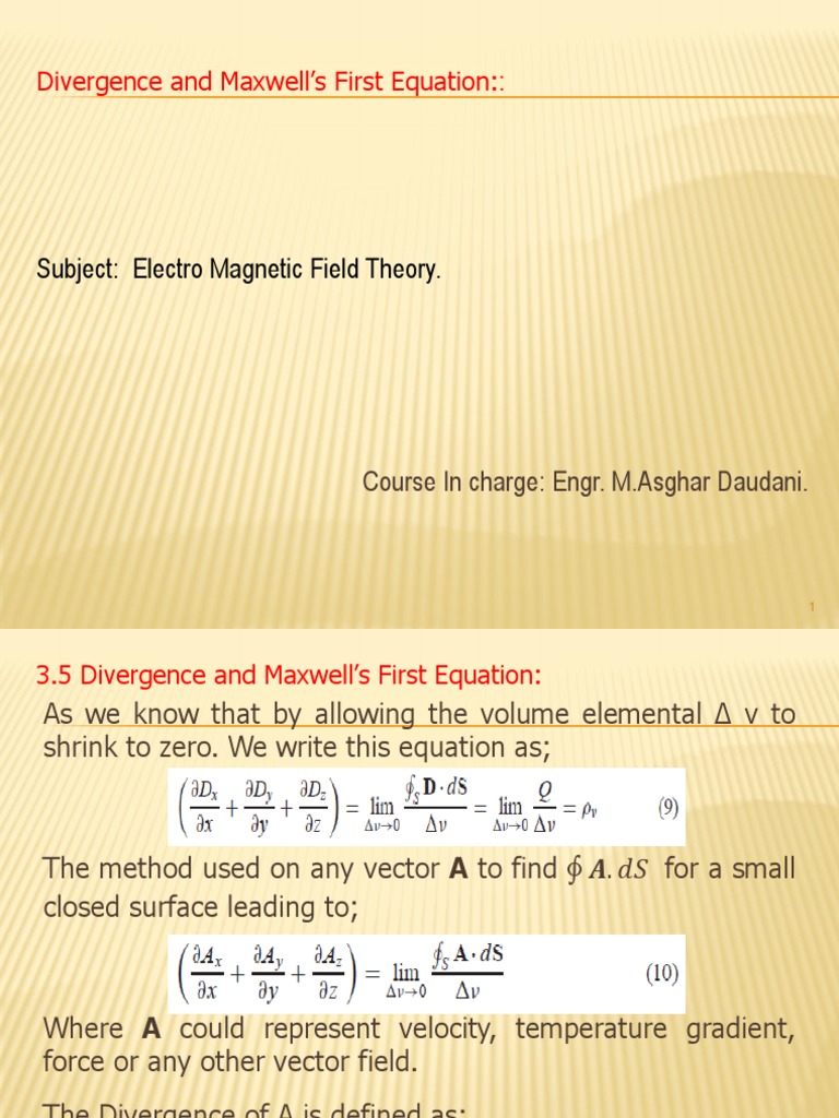 Divergence in Maxwell's First Equation | PDF | Divergence | Flux