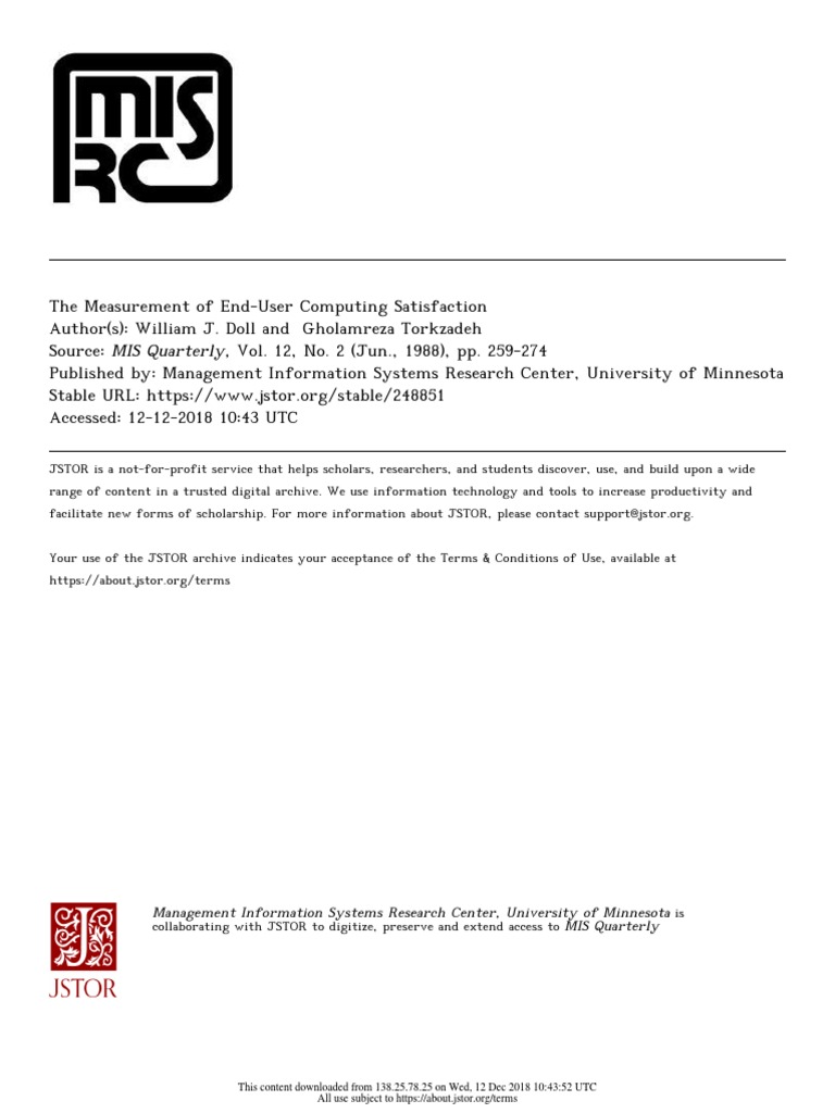 1988 The Measurement of End-User Computing Satisfaction PDF | PDF ...