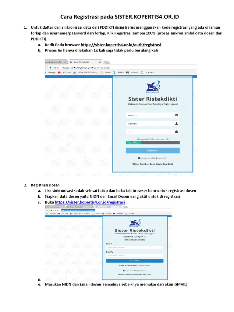 Cara Registrasi Pada SISTER KOPERTIS 4 | PDF