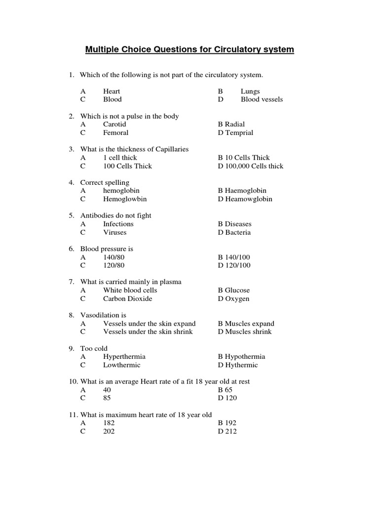Circulatory System Questions | PDF | Heart | Blood