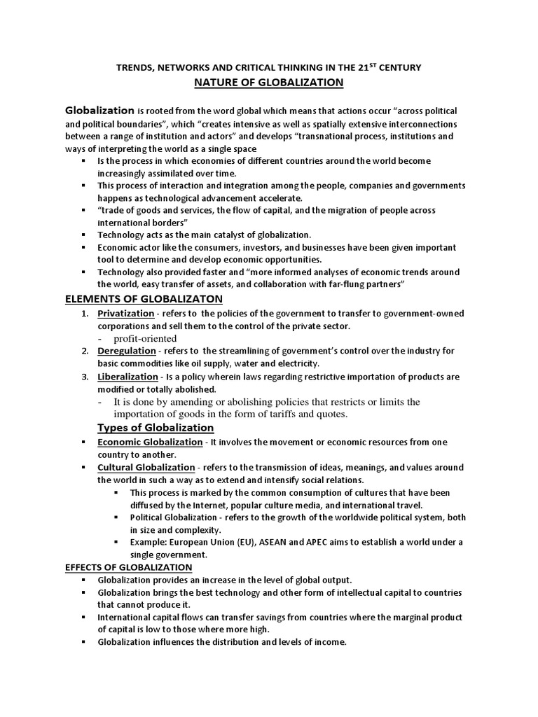 Globalization Notes | PDF | Economic Globalization | Capital (Economics)