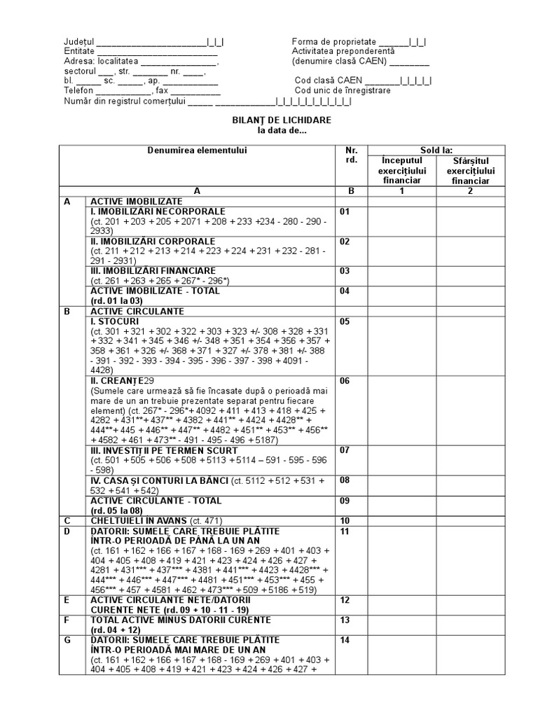 Formular Bilant Lichidare | PDF