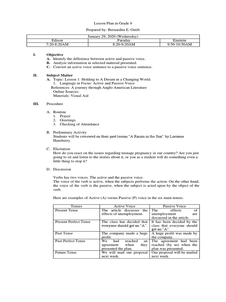Lesson III - Active and Passive Voice | PDF | Grammatical Tense | Verb