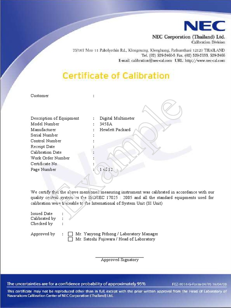Calibration Certificate For Digital Multimeter | PDF | Hertz | Metrology