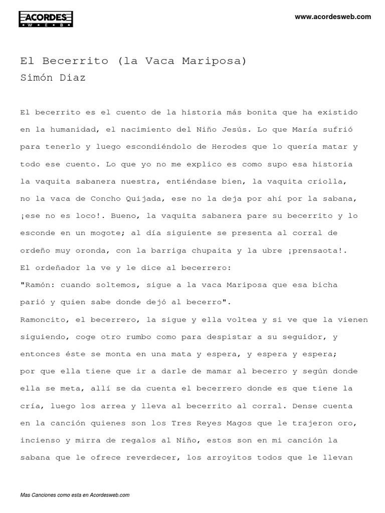 Simon Diaz El Becerrito La Vaca Mariposa | PDF