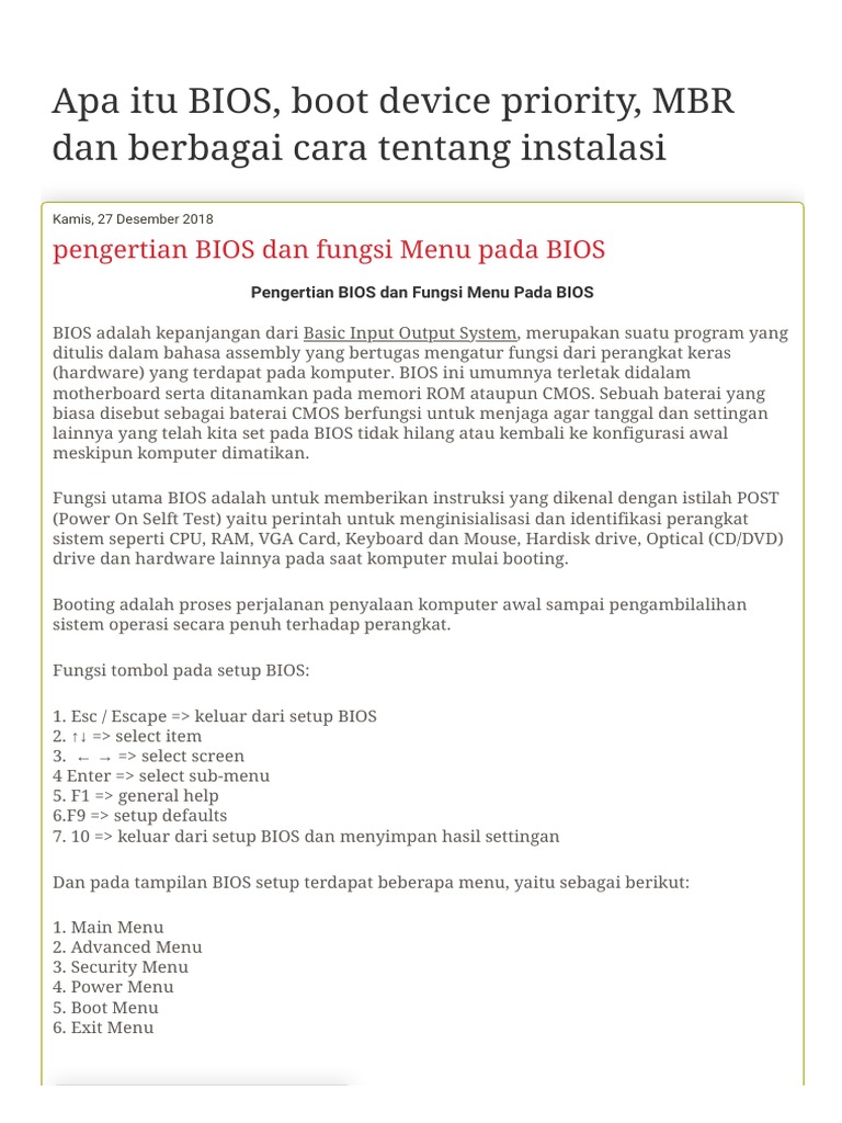 Apa Itu BIOS, Boot Device Priority, MBR Dan Berbagai Cara Tentang ...