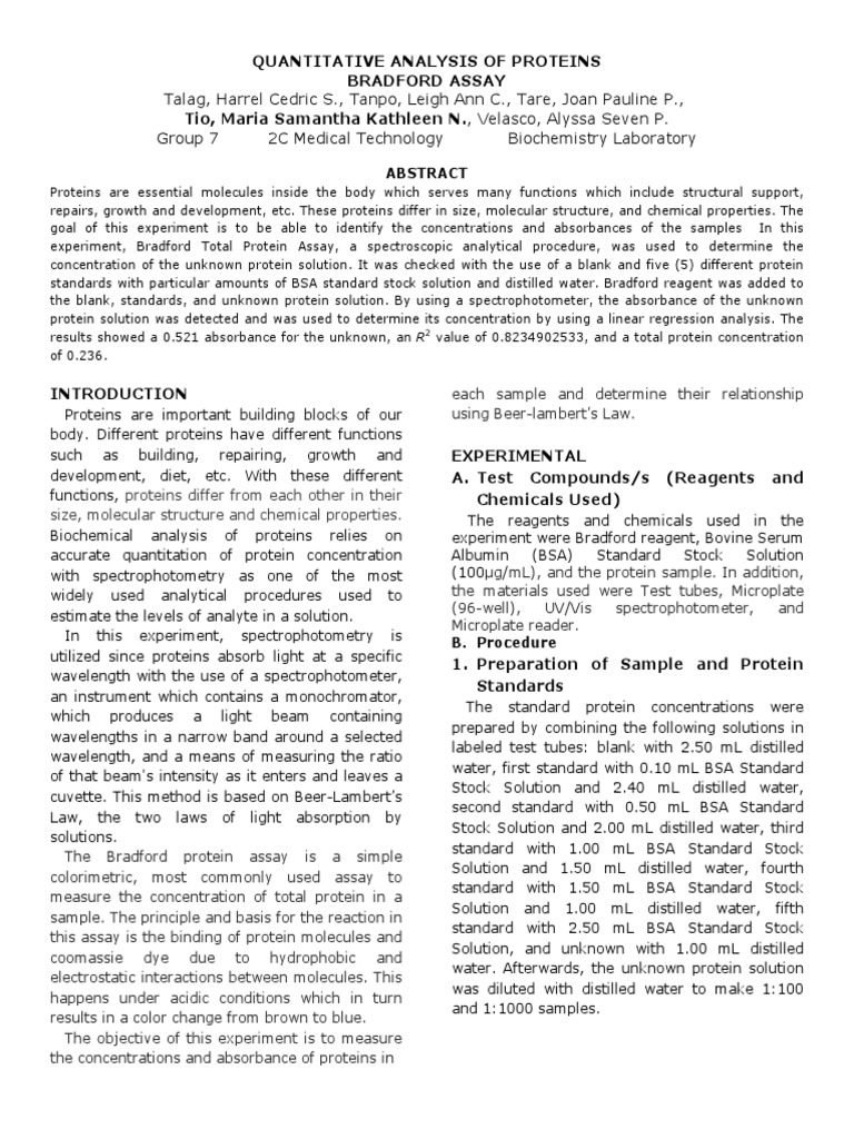 Final Quantitative Analysis of Proteins PDF | PDF | Spectrophotometry ...