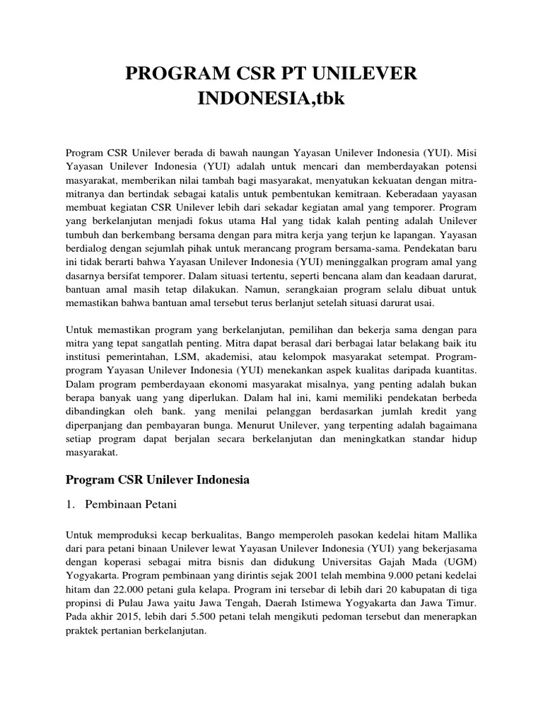 Mene - CSR Unilever | PDF