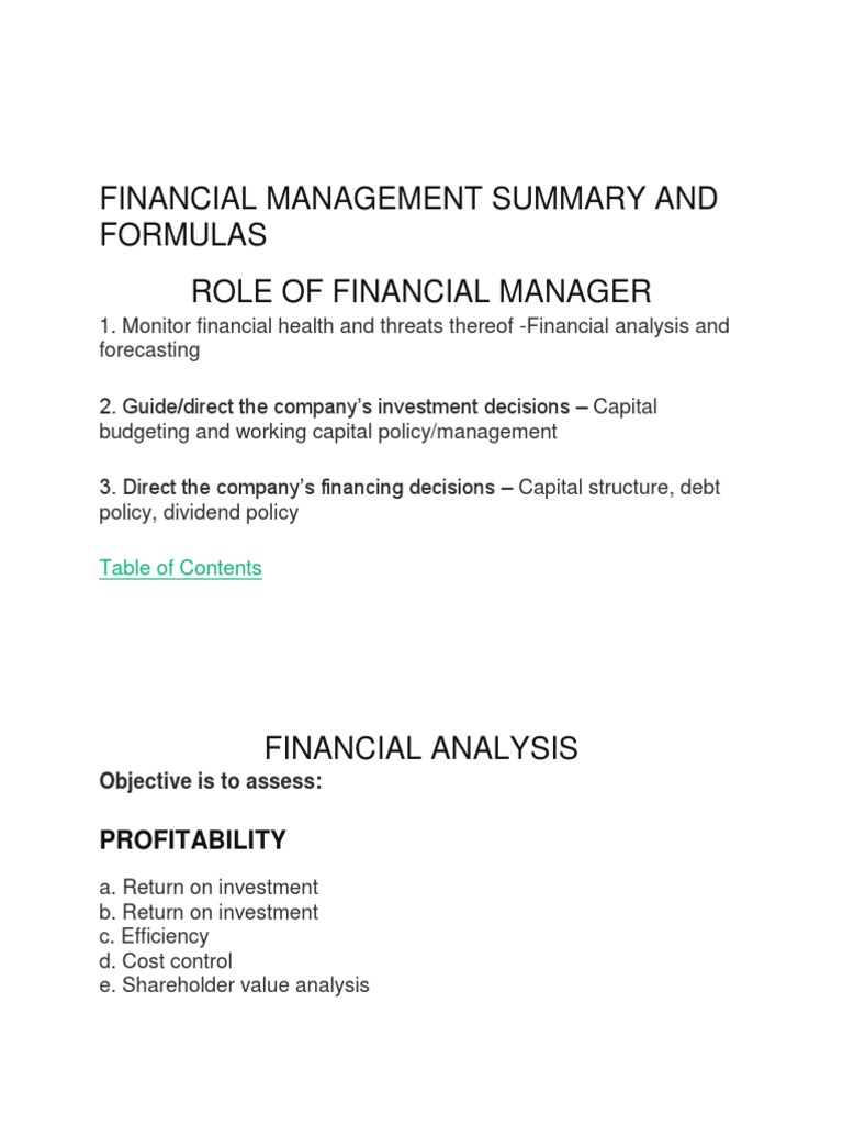 Financial Management Summary and Formulas | PDF | Dividend | Cost Of ...