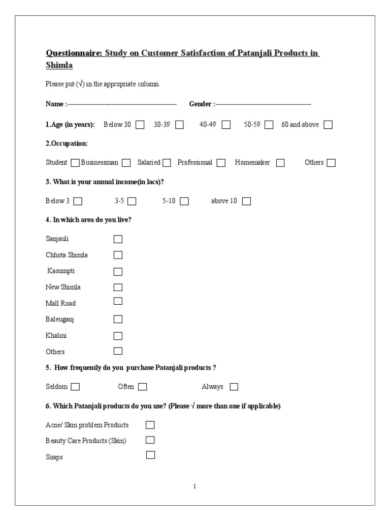 Customer Satisfaction Survey: Patanjali Products | PDF