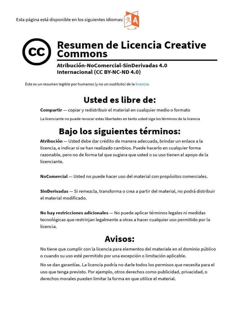 Creative Commons - Atribución-NoComercial-SinDerivadas 4.0 ...