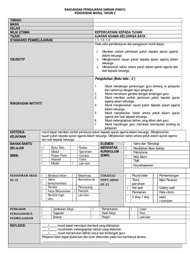 RPH PM Tahun 2 Pak 21 | PDF