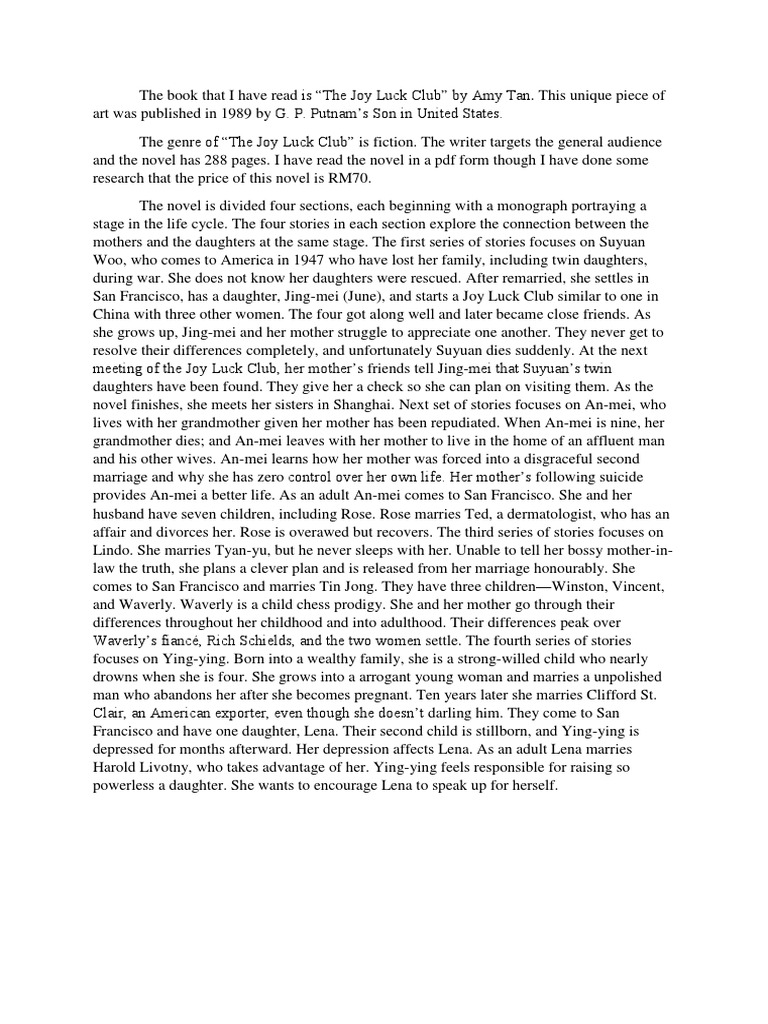 The Joy Luck Club: A Summary | PDF