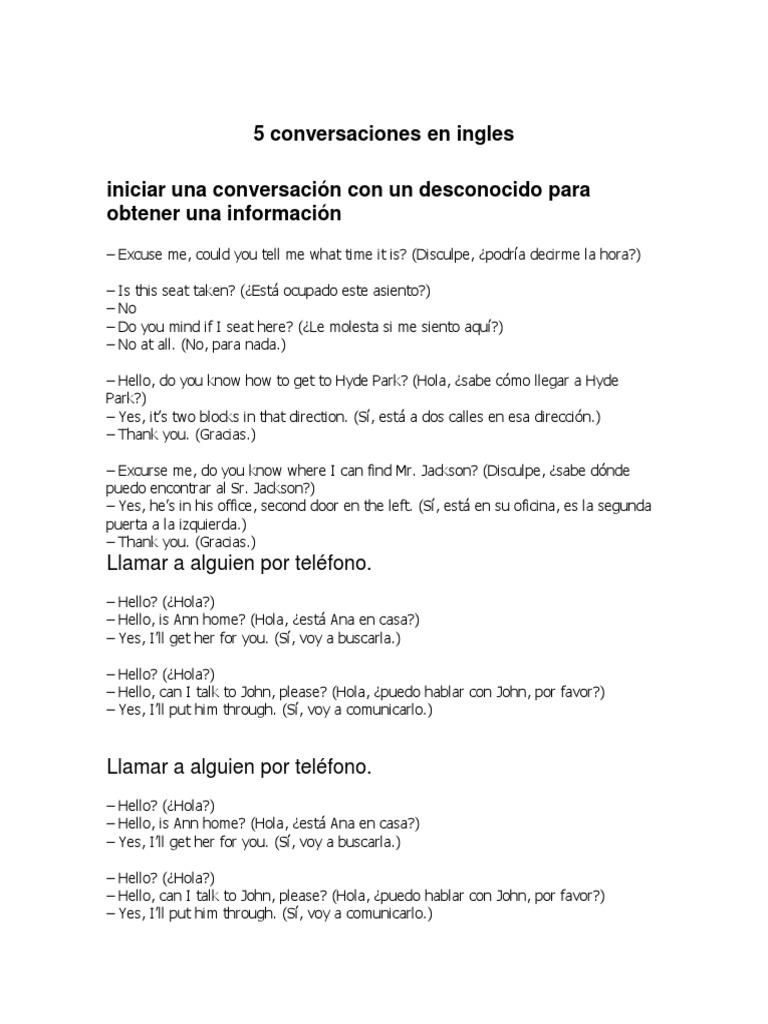 5 Conversaciones en Ingles | PDF