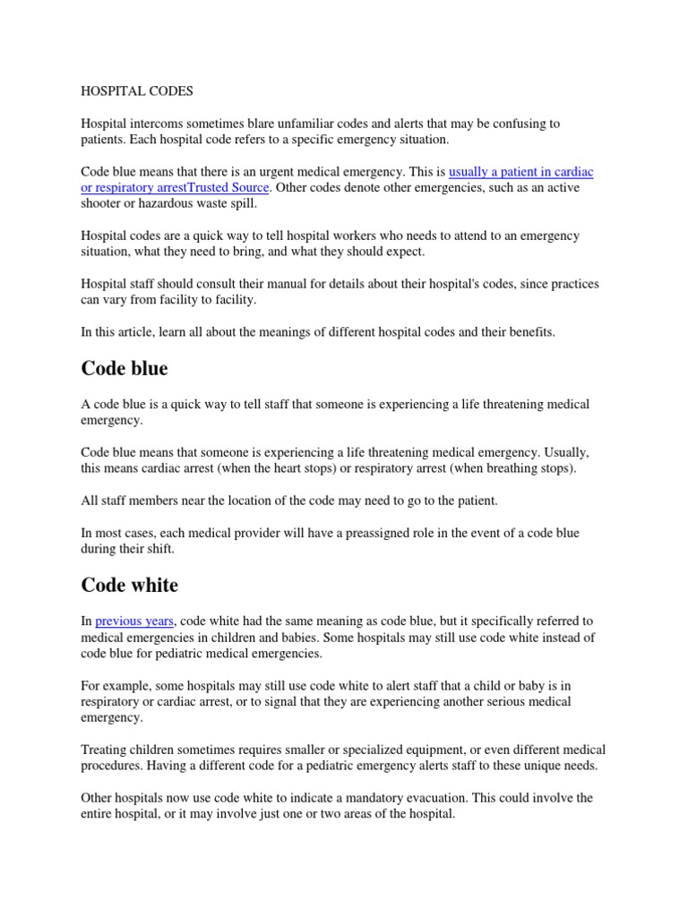 Hospital Codes | PDF | Emergency Department | Hospital