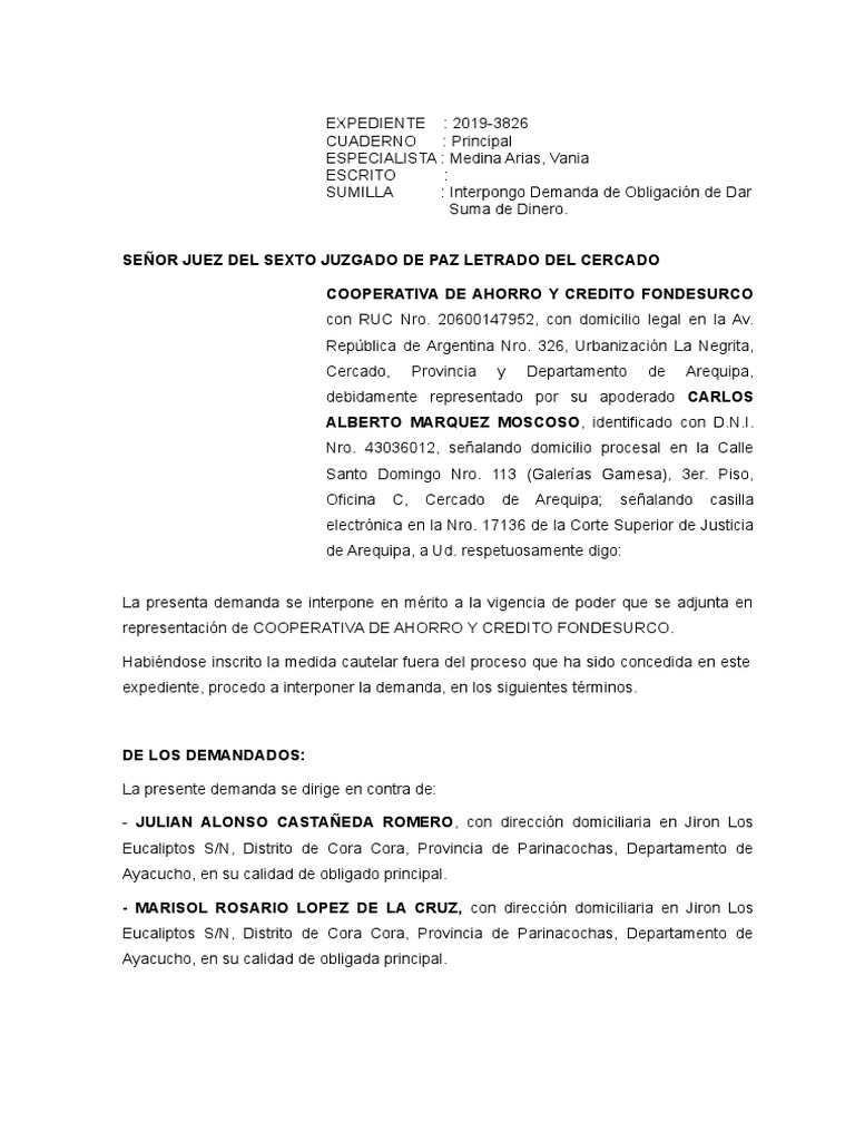 Modelo de Demanda de Ejecucion | PDF | Demanda judicial | Ley procesal