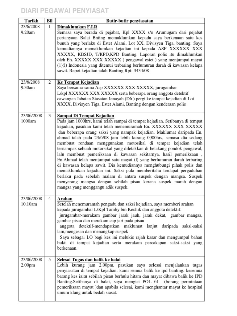 Diari Pegawai Penyiasat | PDF