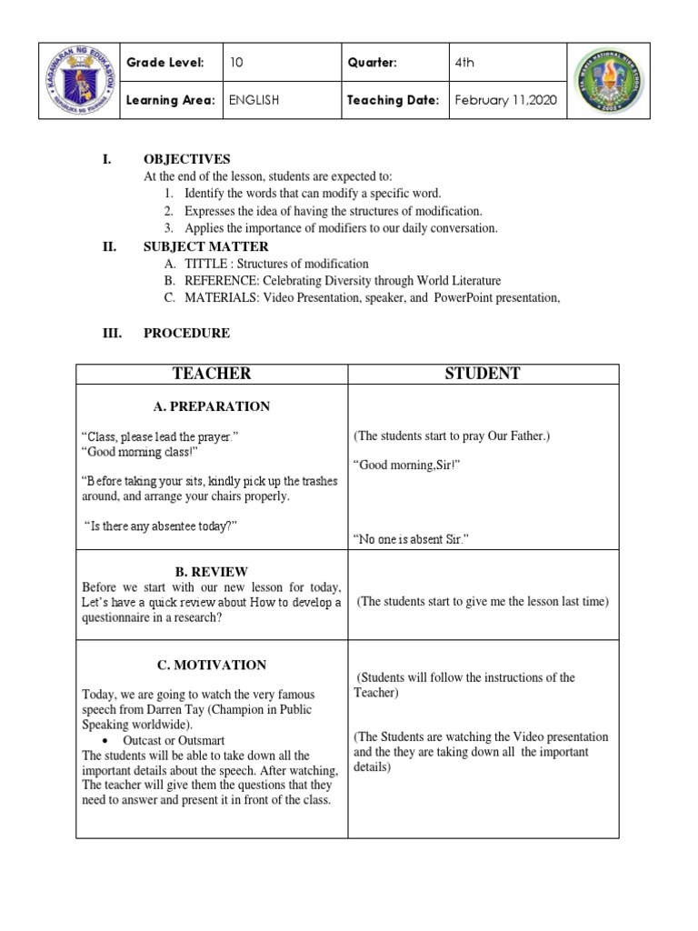 Lesson Plan (Modification) | PDF | Adverb | Semiotics