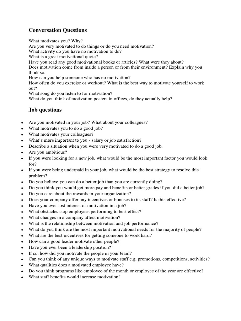Conversation Questions - Motivation | PDF
