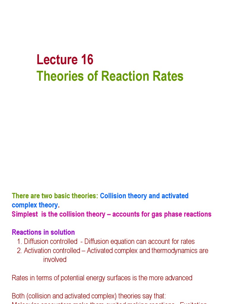 Lecture 16 Theories of Reaction Rates | PDF | Collision | Physical Sciences