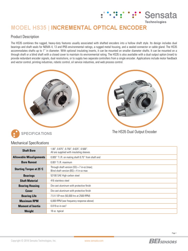 Sensata-Hs35-Incremental Optical Encoder-Datasheet | PDF | Electrical ...