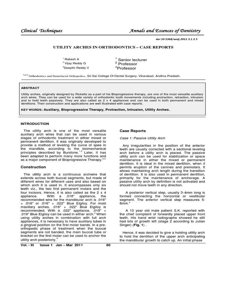 Utility Arches in Orthodontics Case Reports PDF | PDF | Orthodontics ...