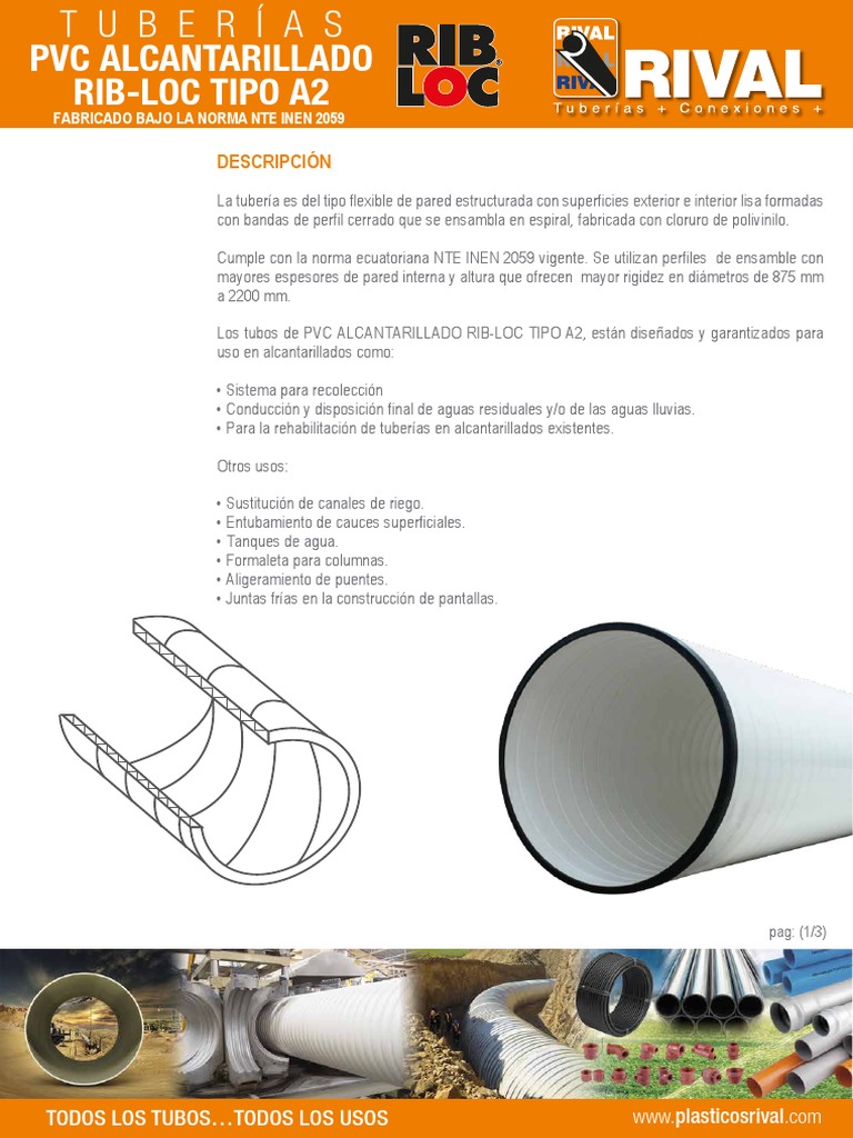 Tubería PVC Alcantarillado Rib-Loc A2 | PDF | Alcantarillado | Tubería ...
