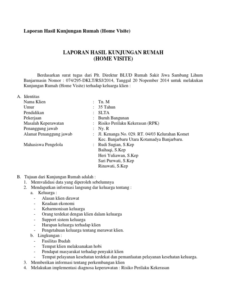 Laporan Hasil Kunjungan Rumah | PDF