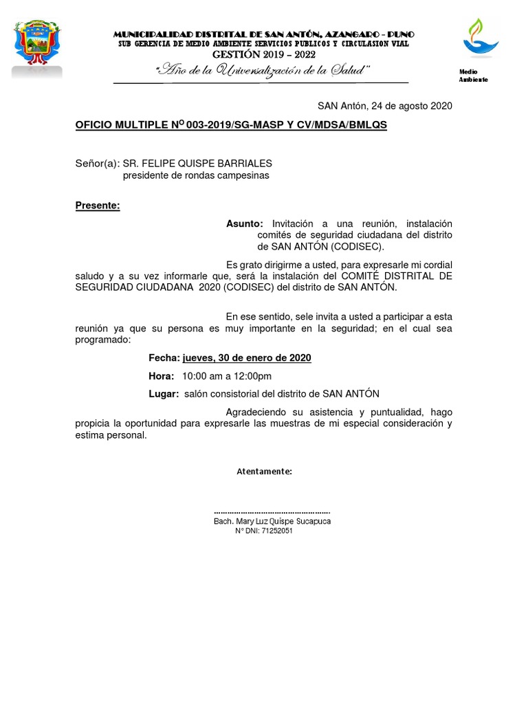 Oficio de Codisec | PDF | Esfera pública | Gobierno