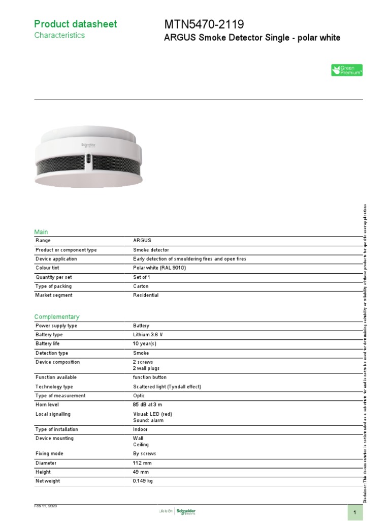 ARGUS - Smoke Detectors - MTN5470-2119 | PDF
