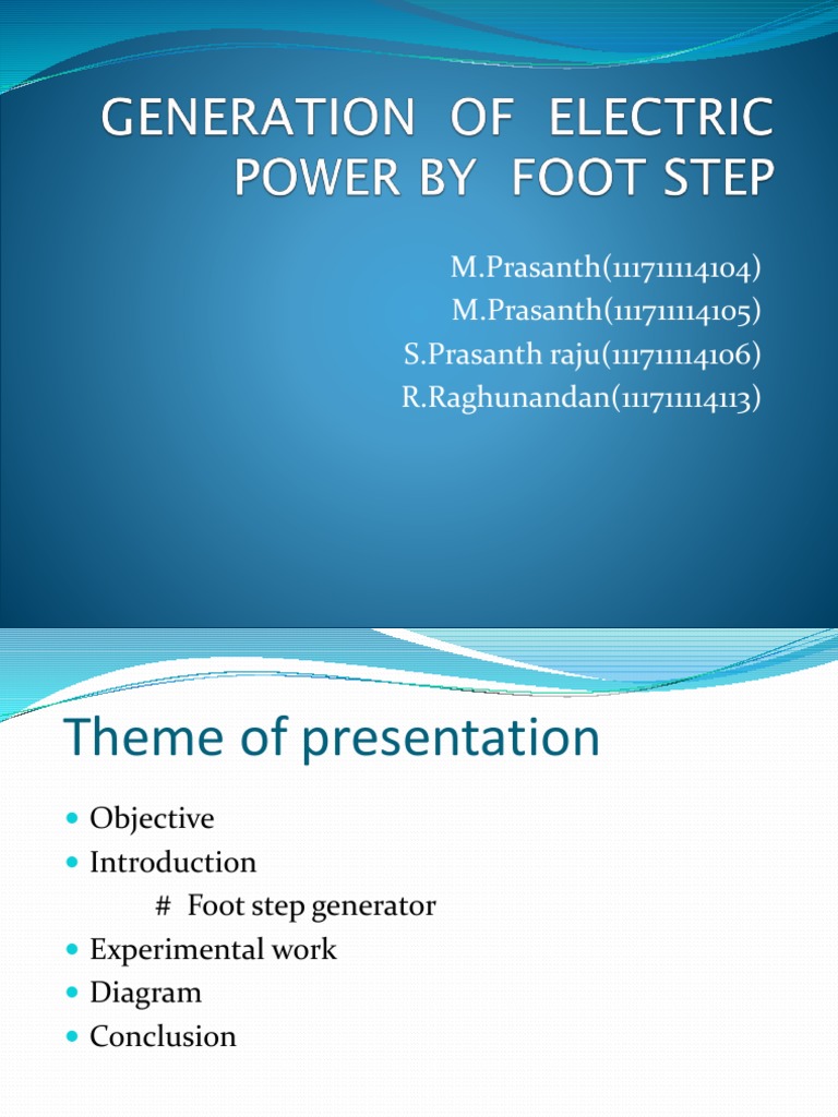 Generation of Electric Power by Foot Step | PDF | Electricity ...