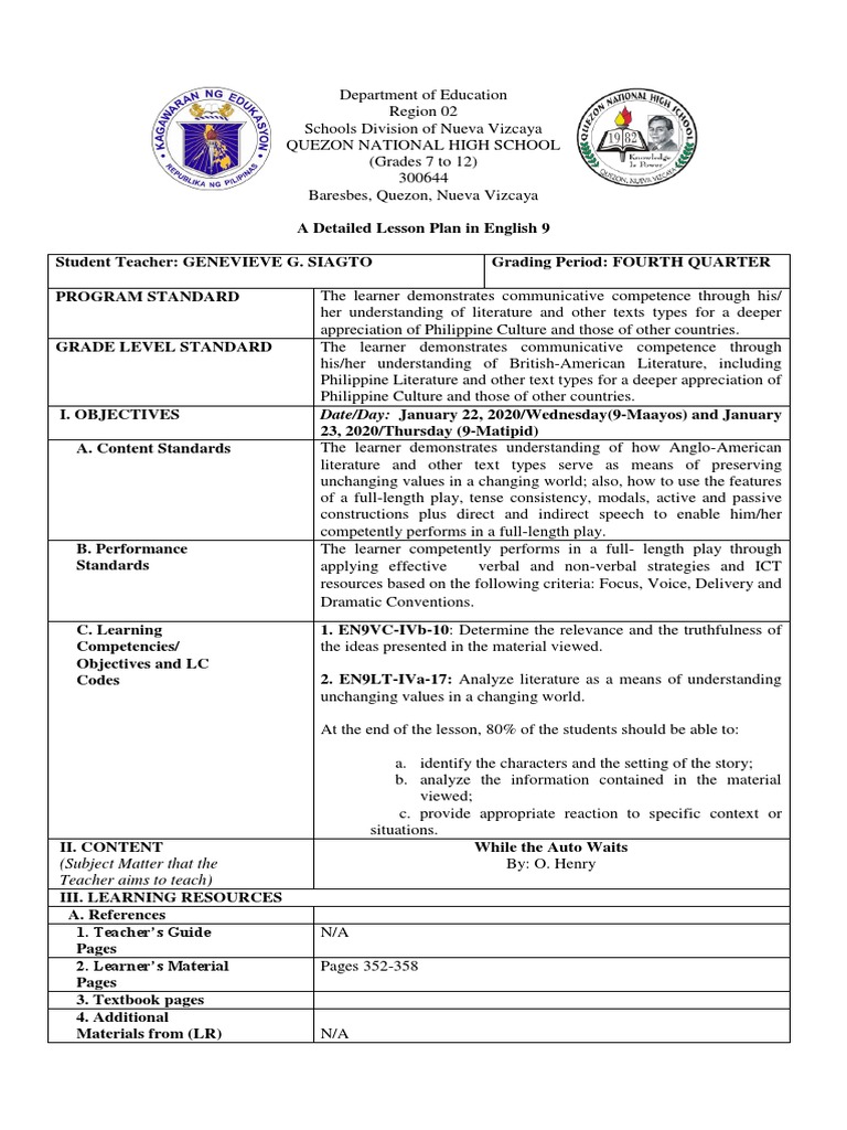 Characters and Setting in "While the Auto Waits" | PDF | Learning ...