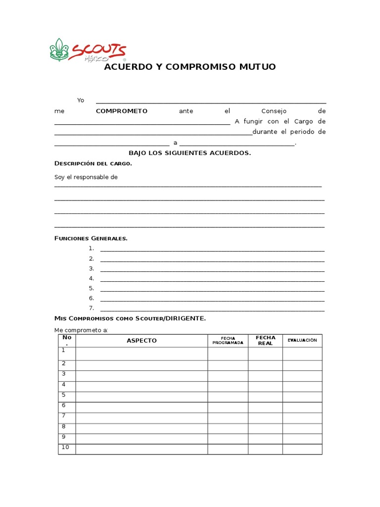 Formato de Acuerdo y Compromiso Mutuo | PDF