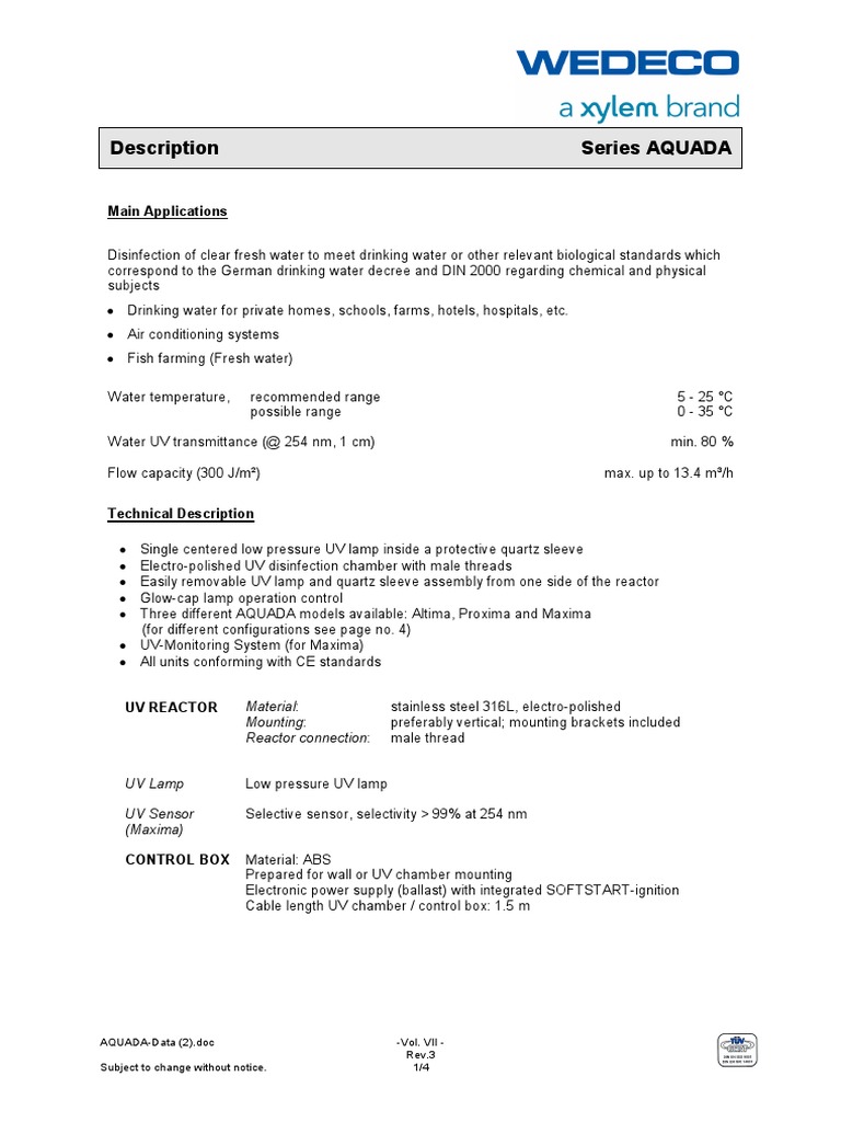 AQUADA-Data | PDF | Ultraviolet | Water
