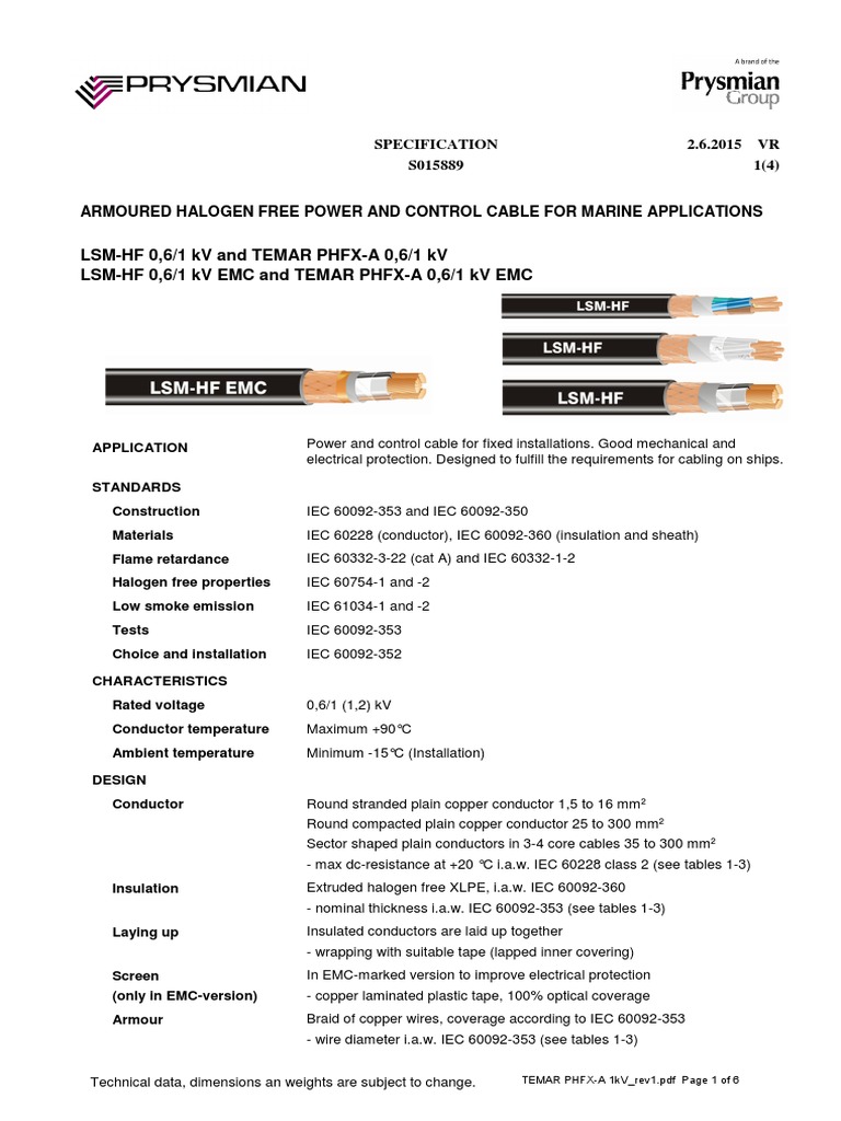 Temar PHFX A 1kv | PDF | Electrical Conductor | Wire
