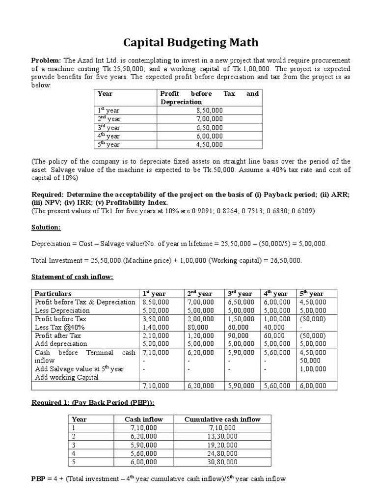 Capital Budgeting Math | PDF | Net Present Value | Internal Rate Of Return